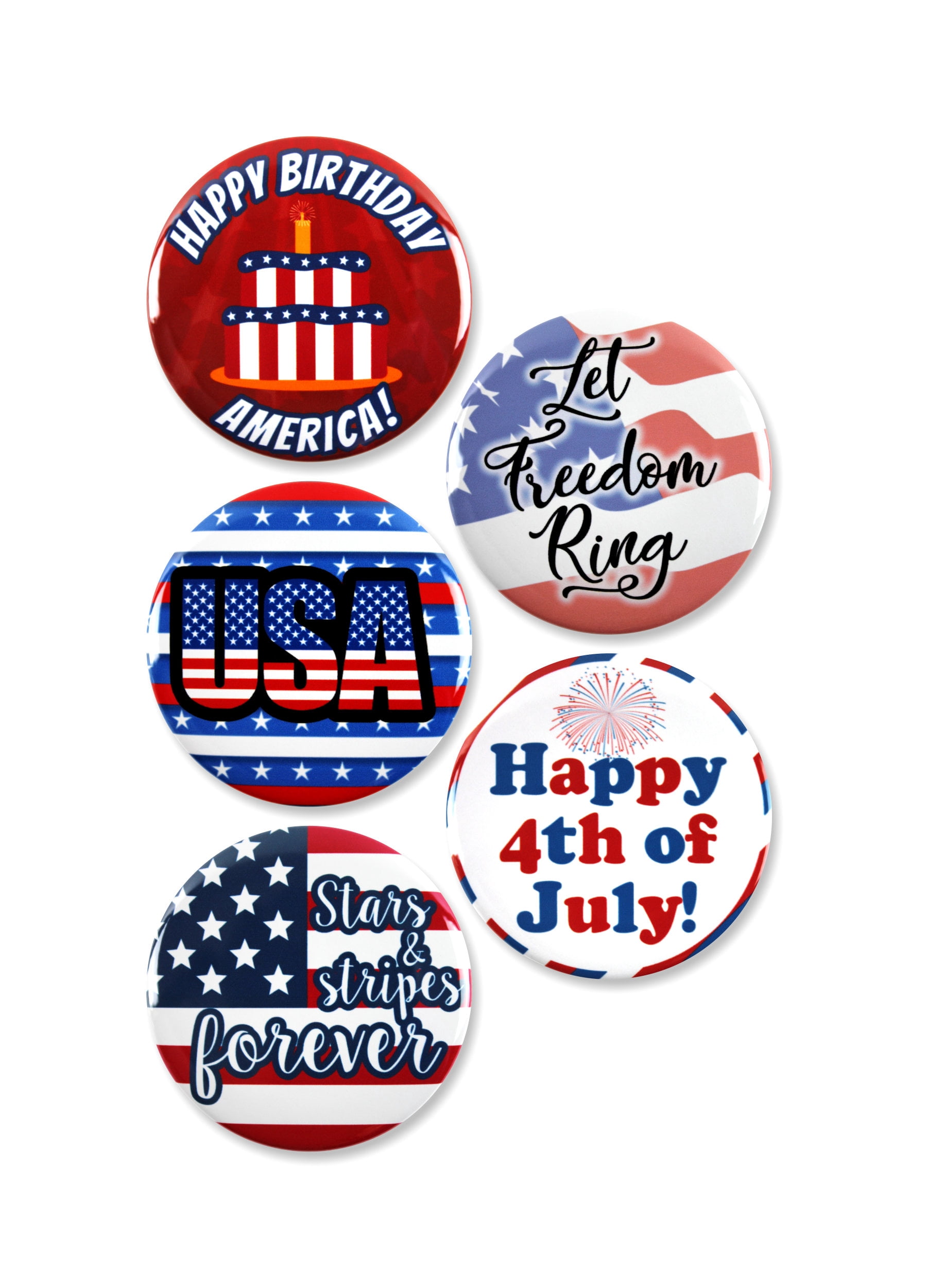 5 Pack - Happy Fourth Of July Patriotic American Pinback Buttons - 2.25 ...