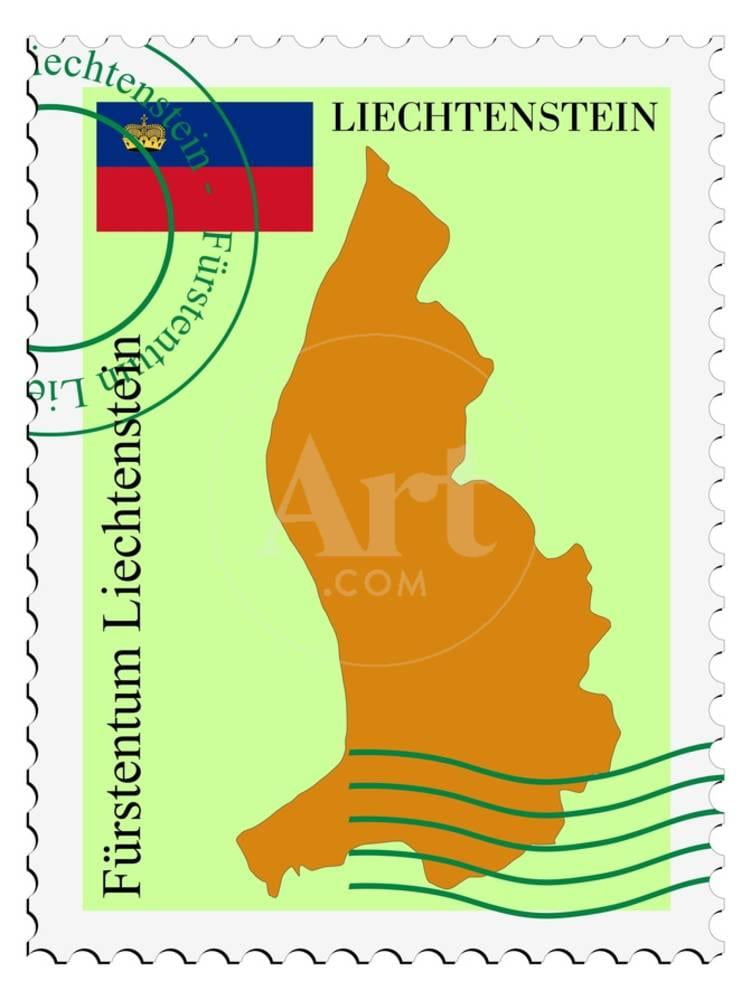 Stamp with Map and Flag of Liechtenstein, Unframed Art Print Wall Art ...