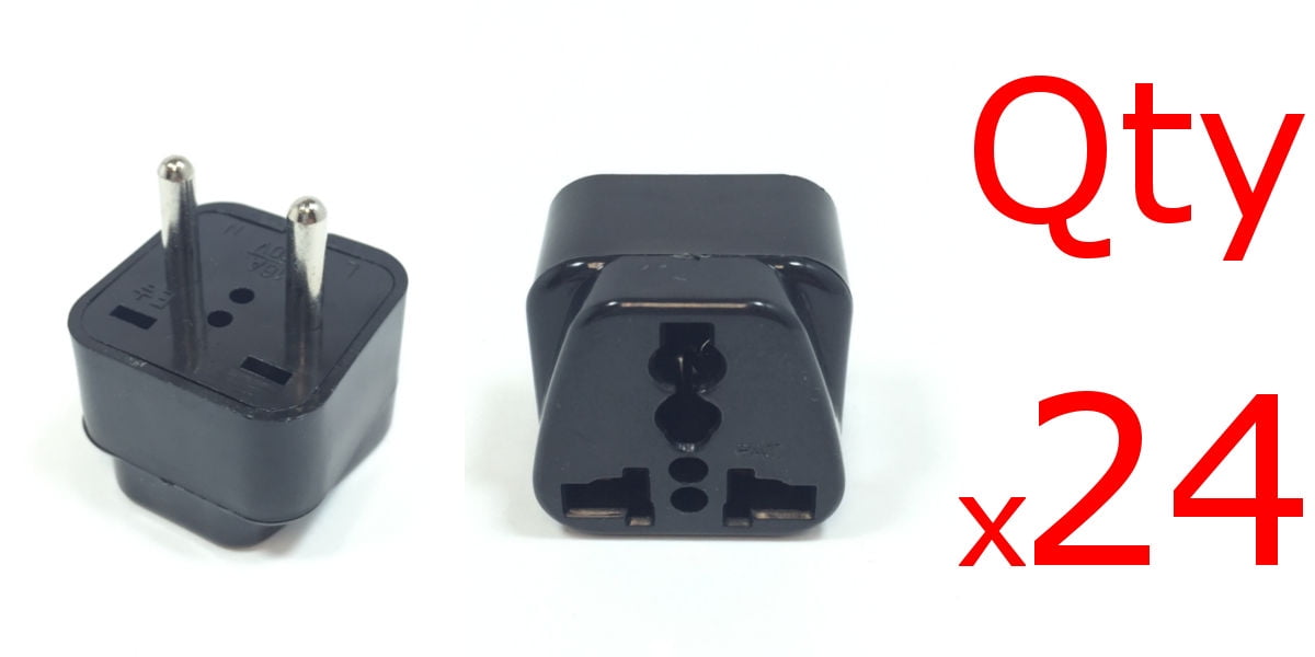 24PK 2 Round Pin Asian Euro Plug Adapter with Universal Output Socket ...