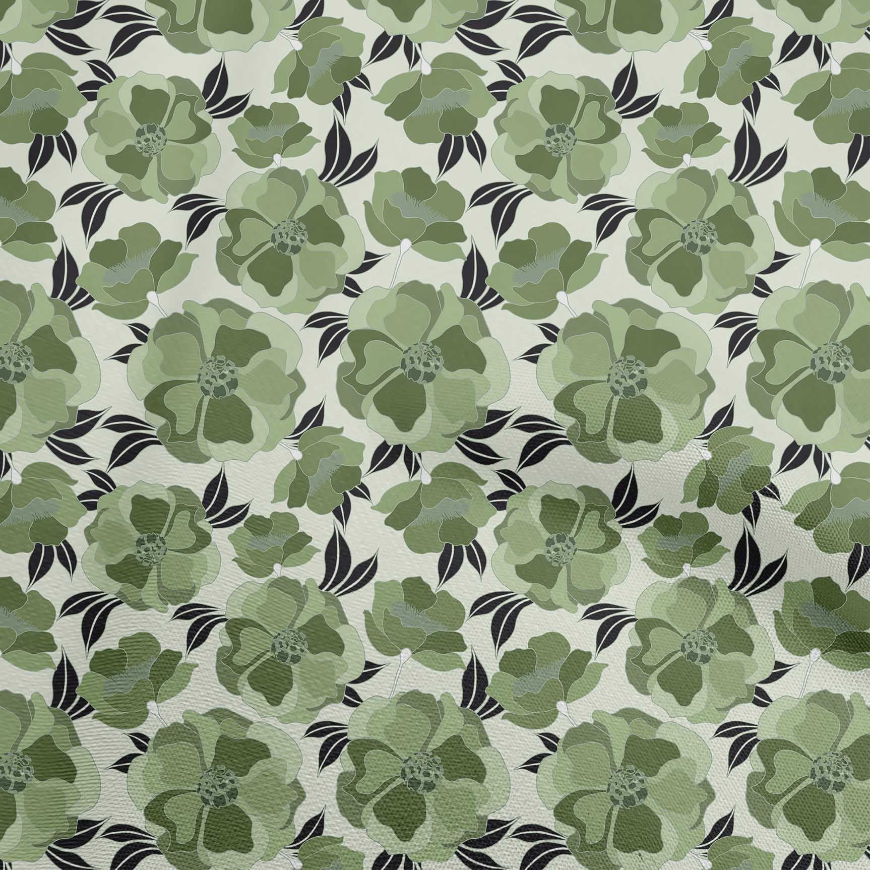oneOone Cotton Jersey Green Fabric Floral Retro Sewing Material Print ...