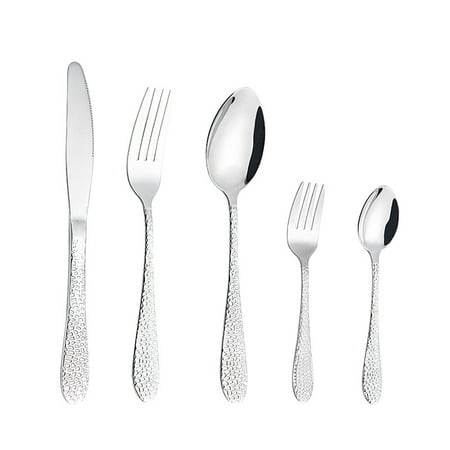 Lepai Hammered Silverware - 5 Piece Stainless Steel Square Flatware ...