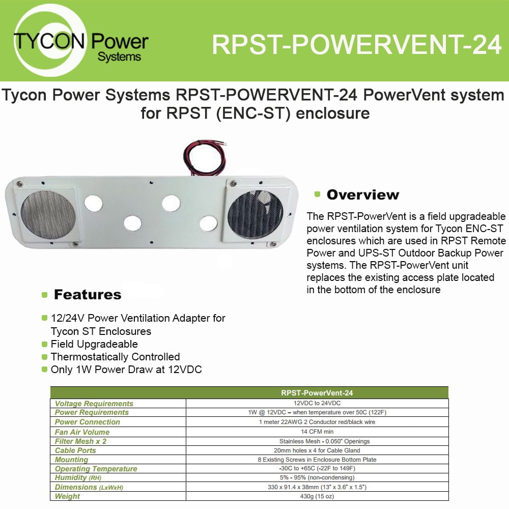 Tycon Systems RPST-POWERVENT-24 Power Vent System For RPST Enclosure ...