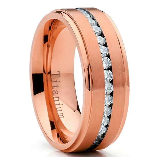 7MM Men's Eternity Titanium Ring Simulated Diamond Rosegold-tone ... 7MM Men's Eternity Titanium Ring Simulated Diamond Rosegold-tone ...