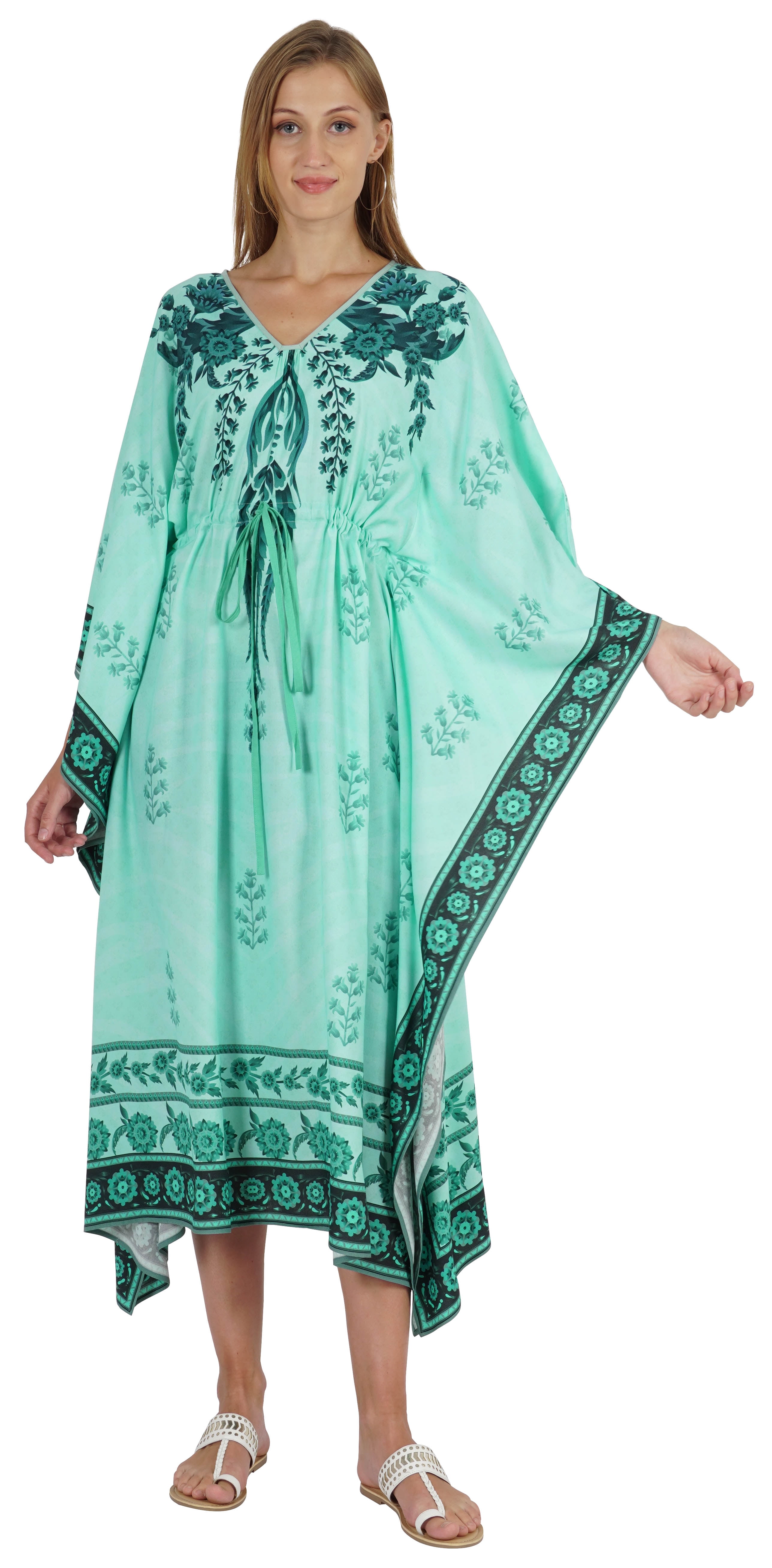 Bimba Womens Printed Rayon Cover-Up Caftan Long Kimono Maxi Dress Side ...