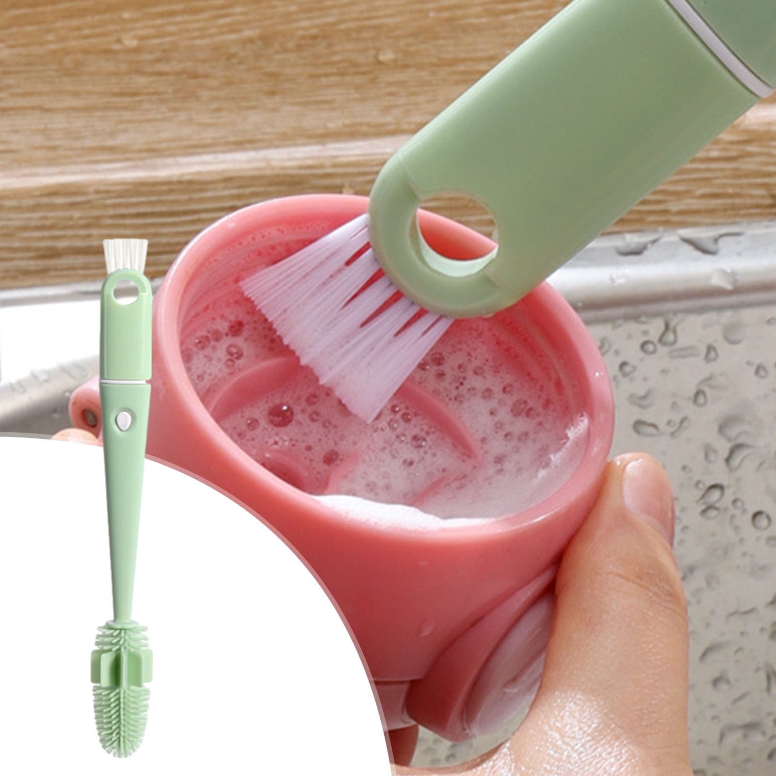 Cup Lid Brush 4-in-1 Long Handle Sponge | Water Bottle Grooves Cleaner ...