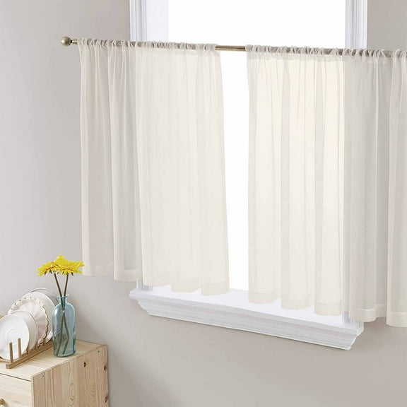 Camel Beige Sheer Curtains 54 Inches Length 2 Panels Set, Window Sheer ...