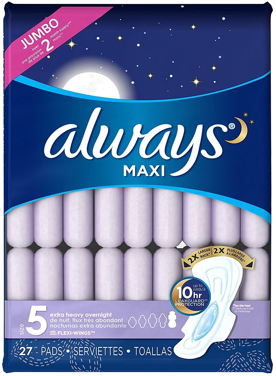 Always Extra Heavy Overnight Pads With Wings, Unscented 27 ea (Pack of ...