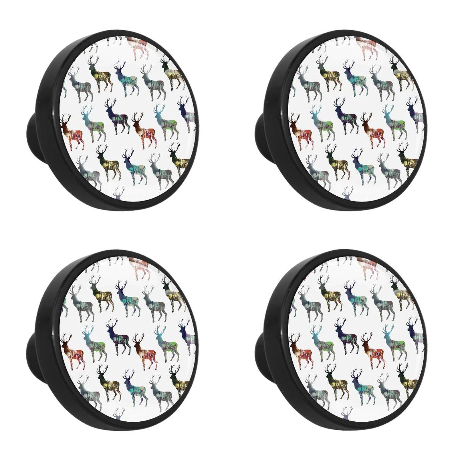4 Pcs Colorful Graffiti Deers Knobs for Kitchen Cabinet Cupboard ...