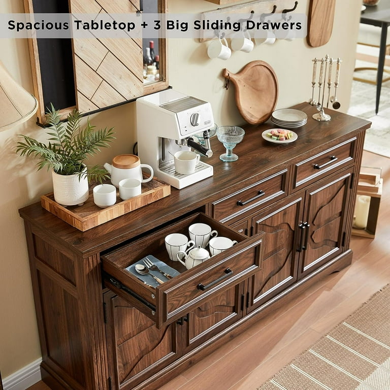 T4TREAM 66'' Wide Farmhouse Buffet Cabinet with 3 Drawers T4TREAM 66'' Wide Farmhouse Buffet Cabinet with 3 Drawers