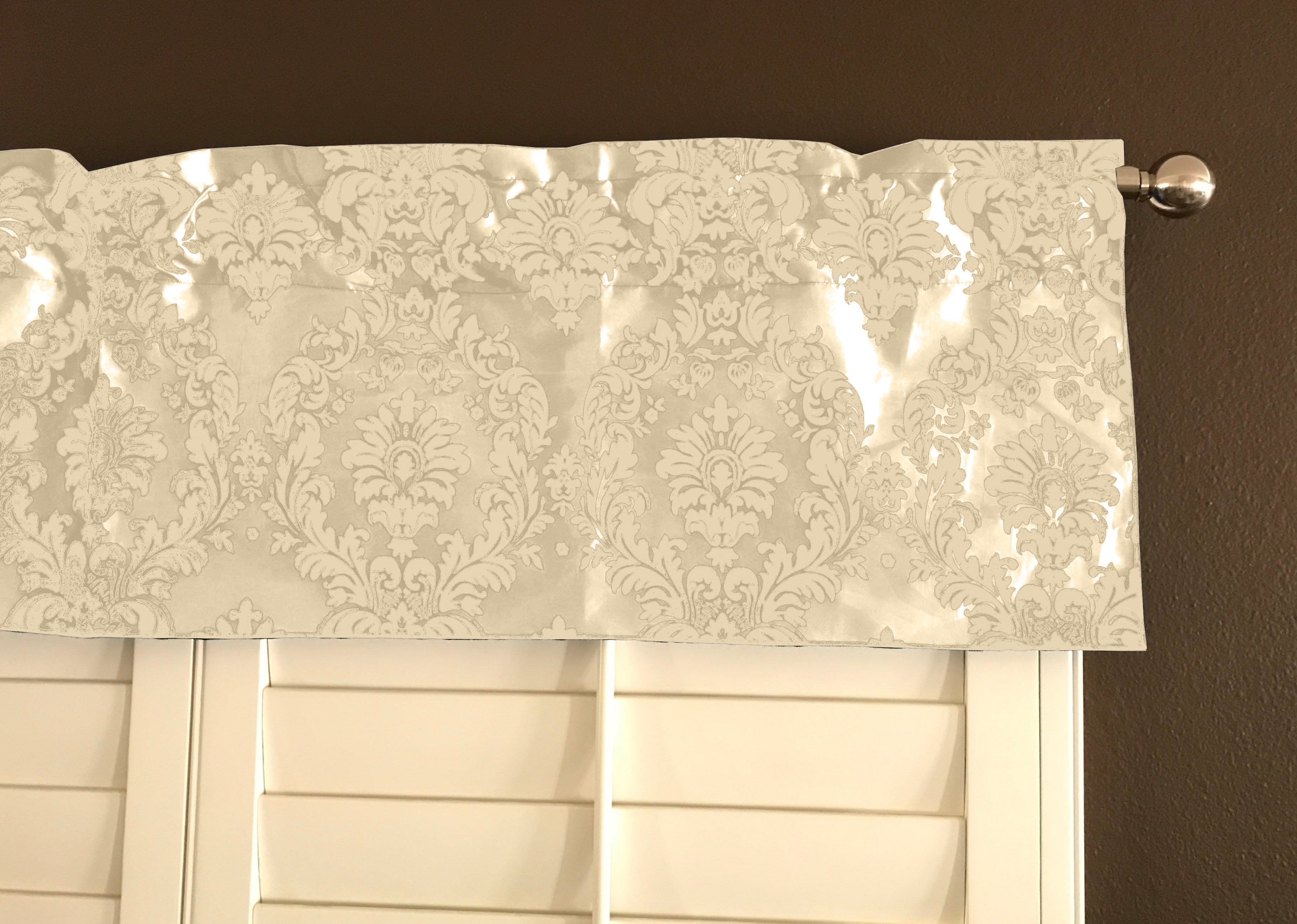 Flocked Damask Window Valance 58" Wide Ivory on Ivory - Walmart.com