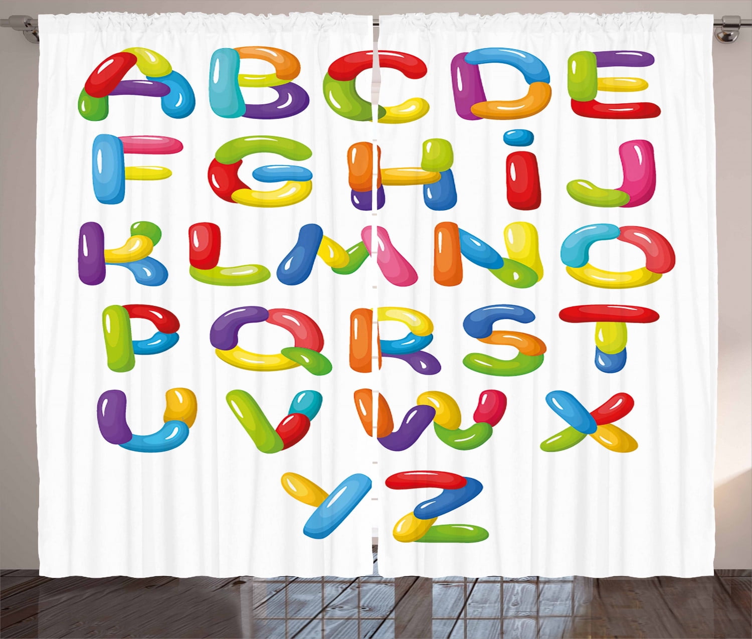 Letters Curtains 2 Panels Set, Colorful Letters Kids Children Design ...