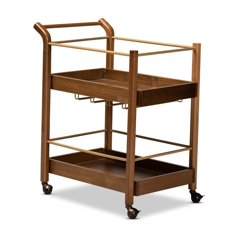 Bowery Hill Brown and Gold Finished Metal 2-Tier Mobile Bar Cart ...