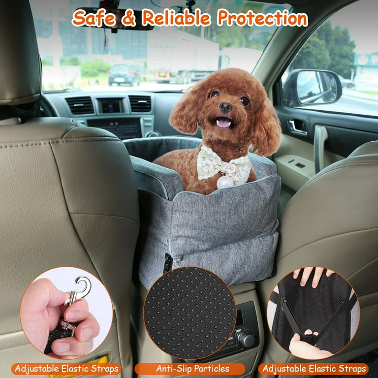 Small Dog Car Seat Booster Center Console Pet Car Seat w Storage Pocket Blue