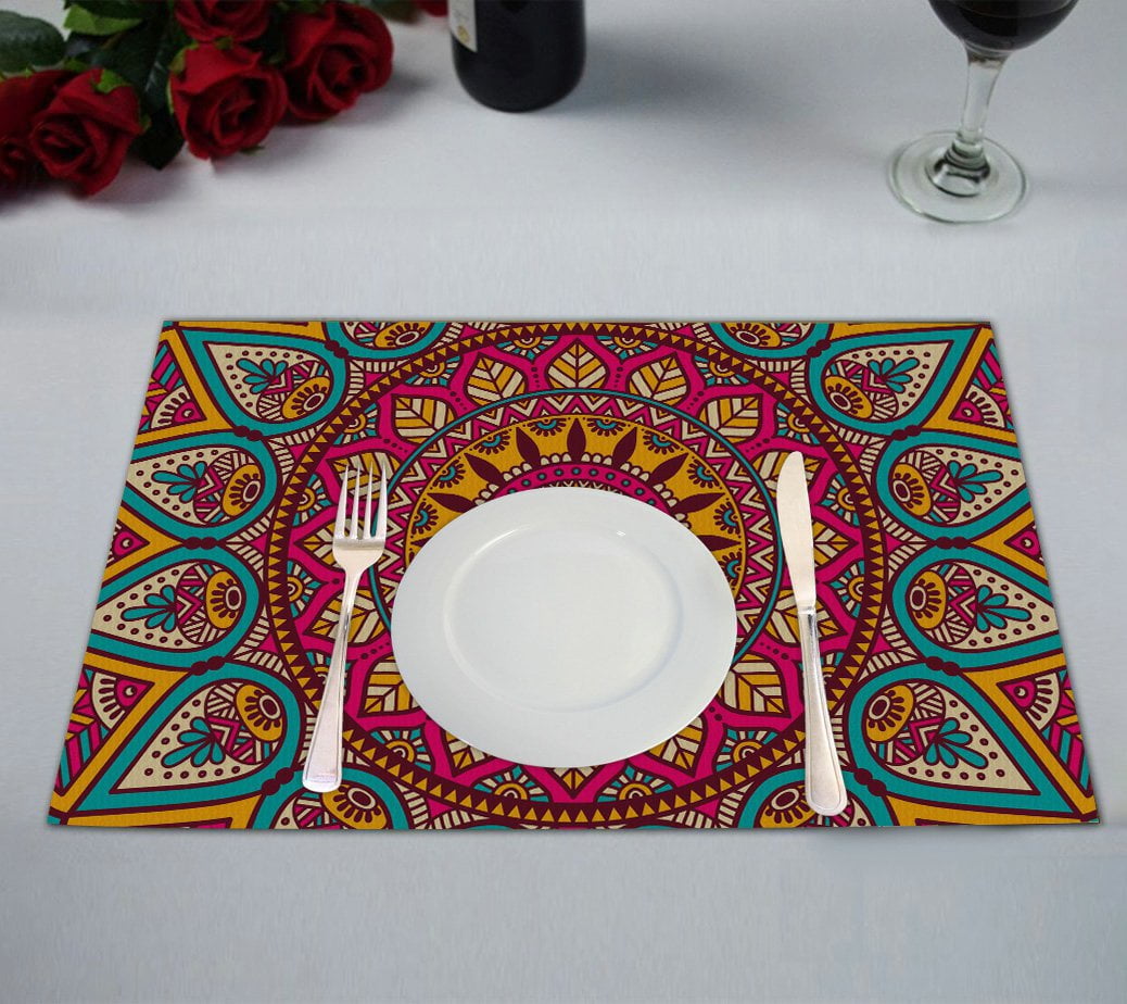 GCKG Indian Vintage Style Placemat, Floral Mandala Bohemian Placemat ...