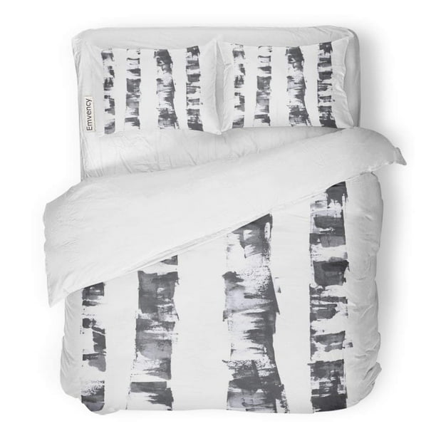 POGLIP 3 Piece Bedding Set Birch Birches Watercolor Tree Bark Abstract ...