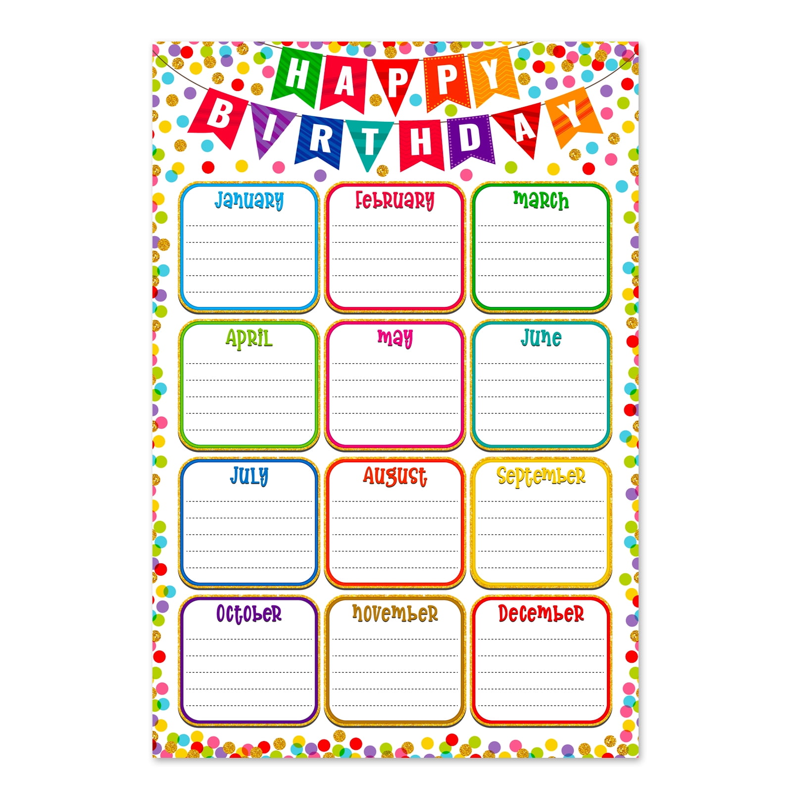 WaaHome Happy Birthday Chart Poster Birthday Poster for Classroom ...
