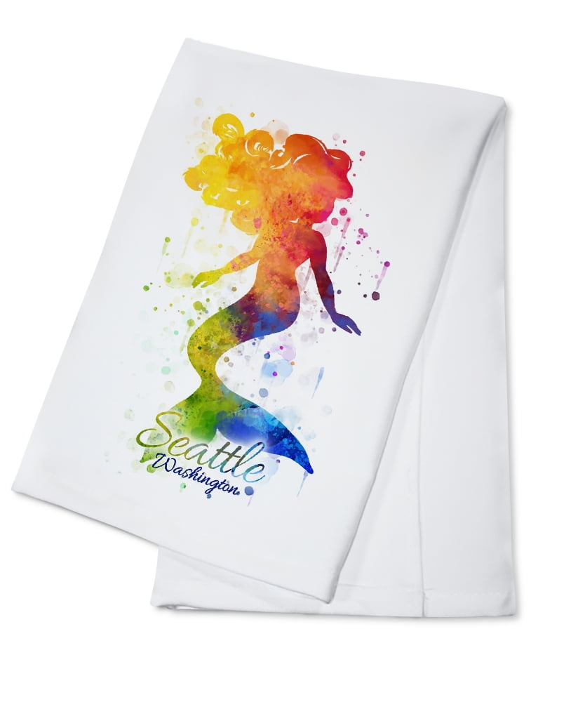 Seattle, Washington, Mermaid Silhouette, Rainbow Watercolor (100% ...