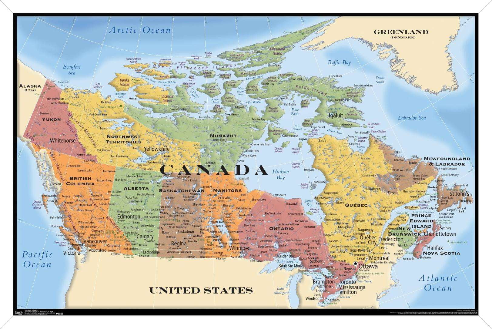 Map - Canada Wall Poster, 14.725" x 22.375", Framed - Walmart.com