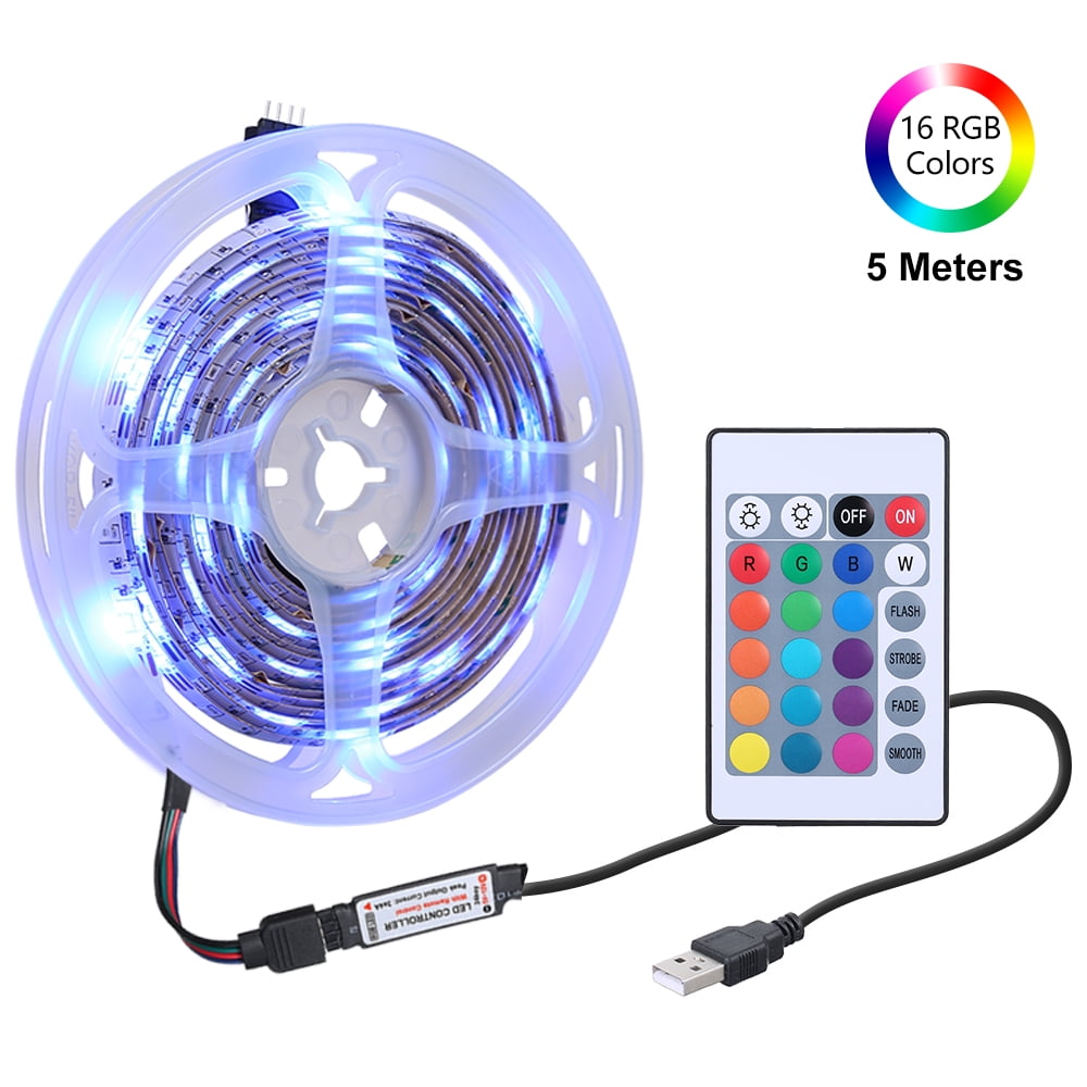 DC5V 15W 5M 300 LEDs RGB Strip Light with Remote Control USB Powered ...