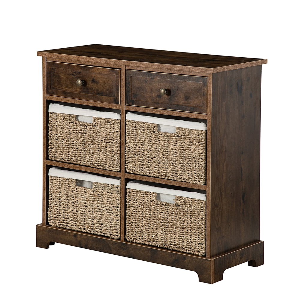 Farmhouse Wicker Storage Cabinet, Sideboard Table Drawer Accent Chest ...