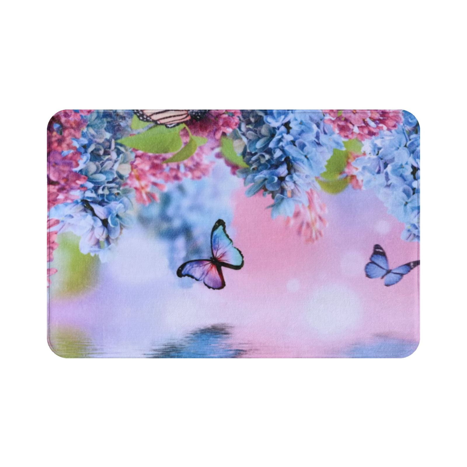 Purple Butterfly Bath Mat Floral Bathroom Rug Non-Slip Floral Bathroom ...
