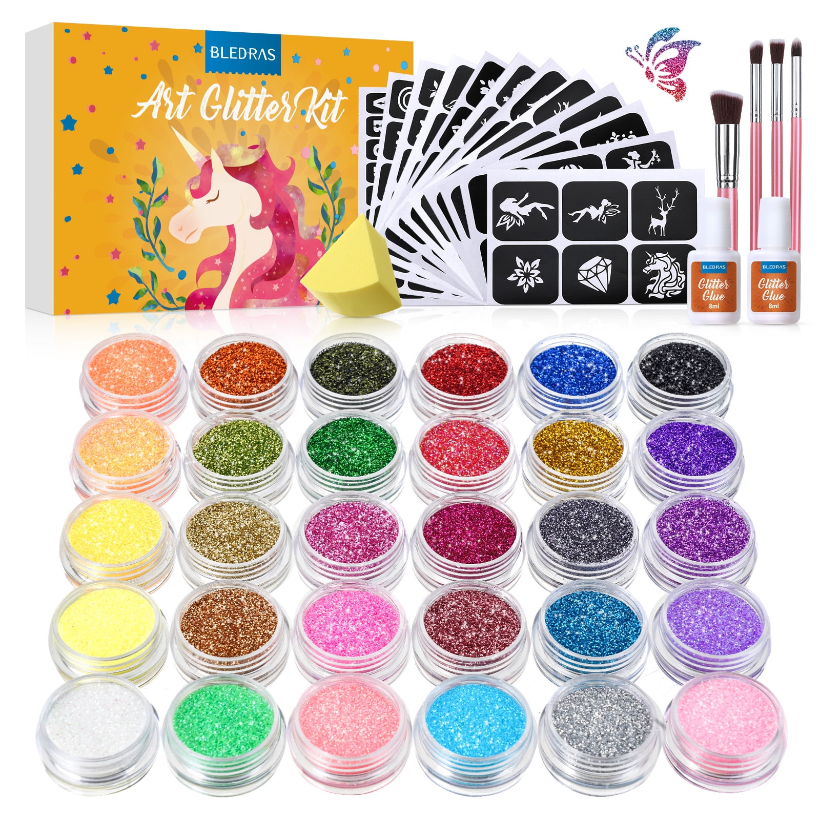 Temporary Glitter Tattoo Kids, Bledras 30 Colors Temporary Tattoo ...