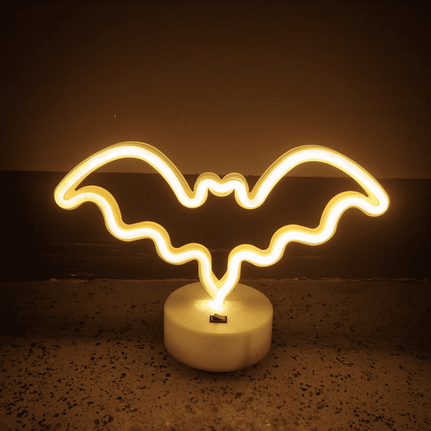 LED Neon Bat Lights Halloween Decorations, Bat Shape Neon Signs Night ...