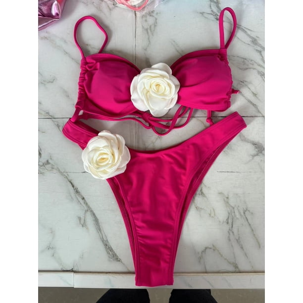 Microbikini Renyu con estampado de flores en 3D blanco y negro Sexy de ...