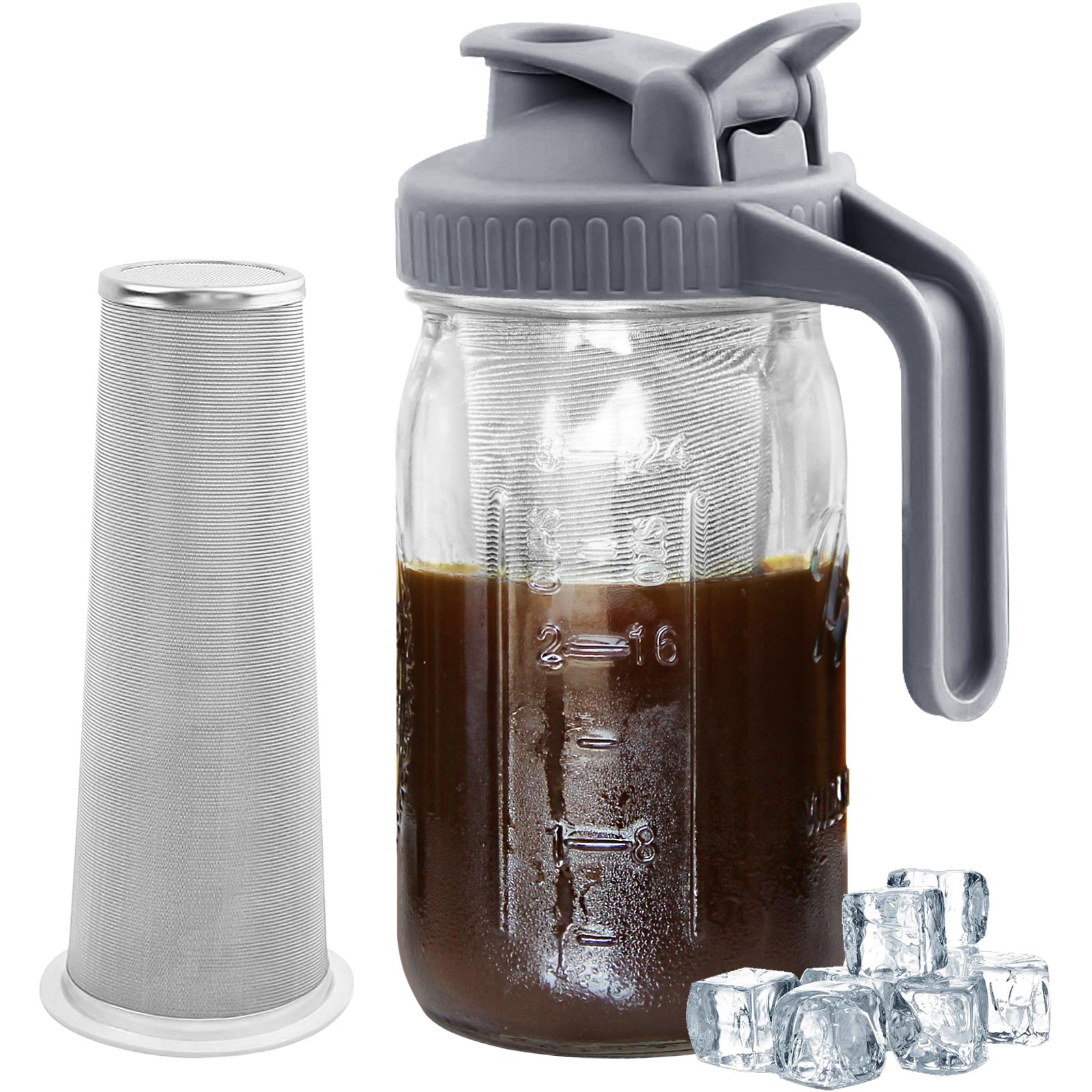 2 Quart Mason Jar Cold Brew Coffee Maker, 64oz Jug with Lid, Handle ...