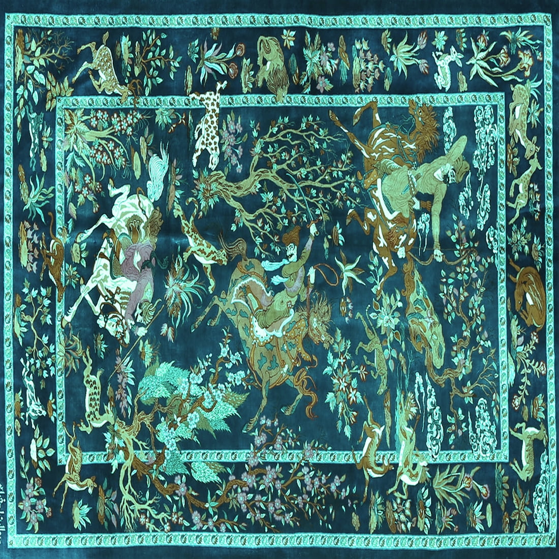 Ahgly Company Indoor Square Persian Turquoise Blue Traditional Area ...