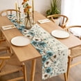 Art Botanical Cotton Linen Table Runner Teal Beige Floral Blue ...