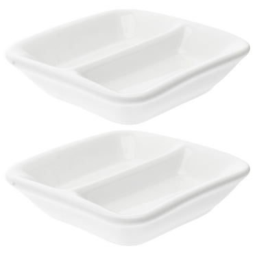 4 Pack White Ceramic Divided Plates with Sauce Compartments - Porcelain ...