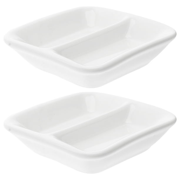 2 Pcs 3 Inch Pure White Ceramic Appetizer Serving Tray 2-Compartment ...