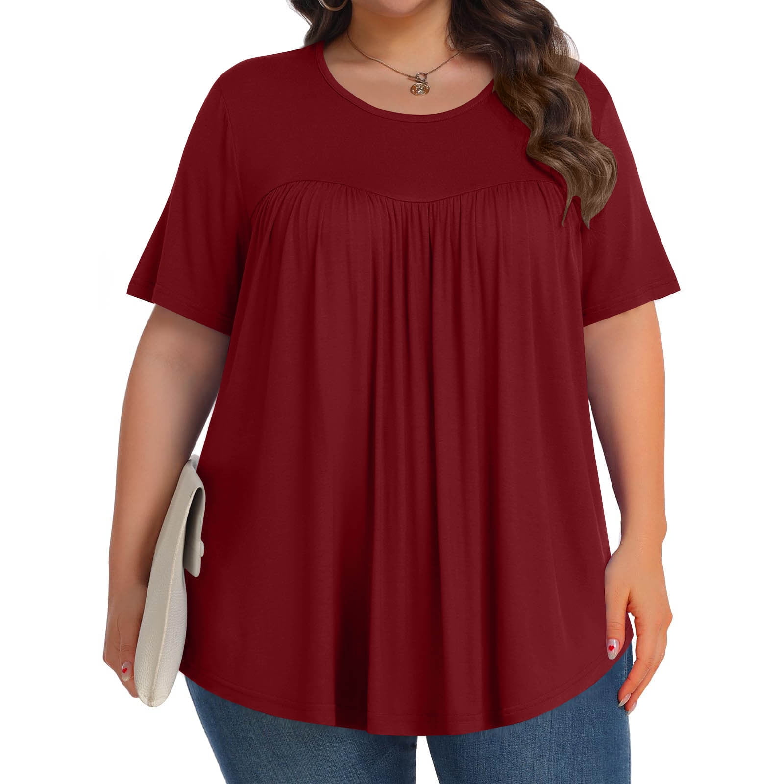 Click here for Aqestyerly Womens Plus Size Short Sleeve Solid Rou... prices