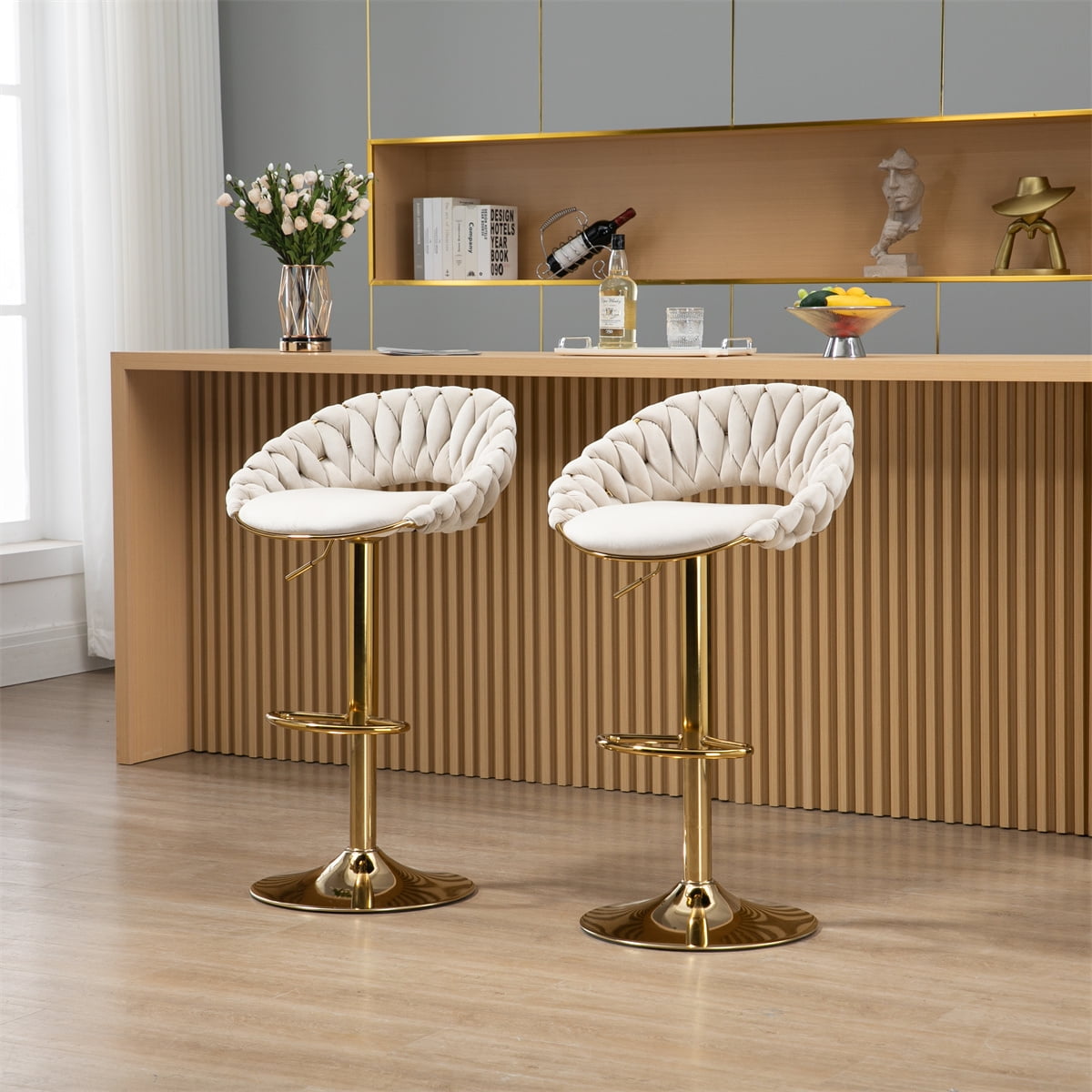 Bar Stools Set of 2, Adjustable Counter Height Dining Stools with ...