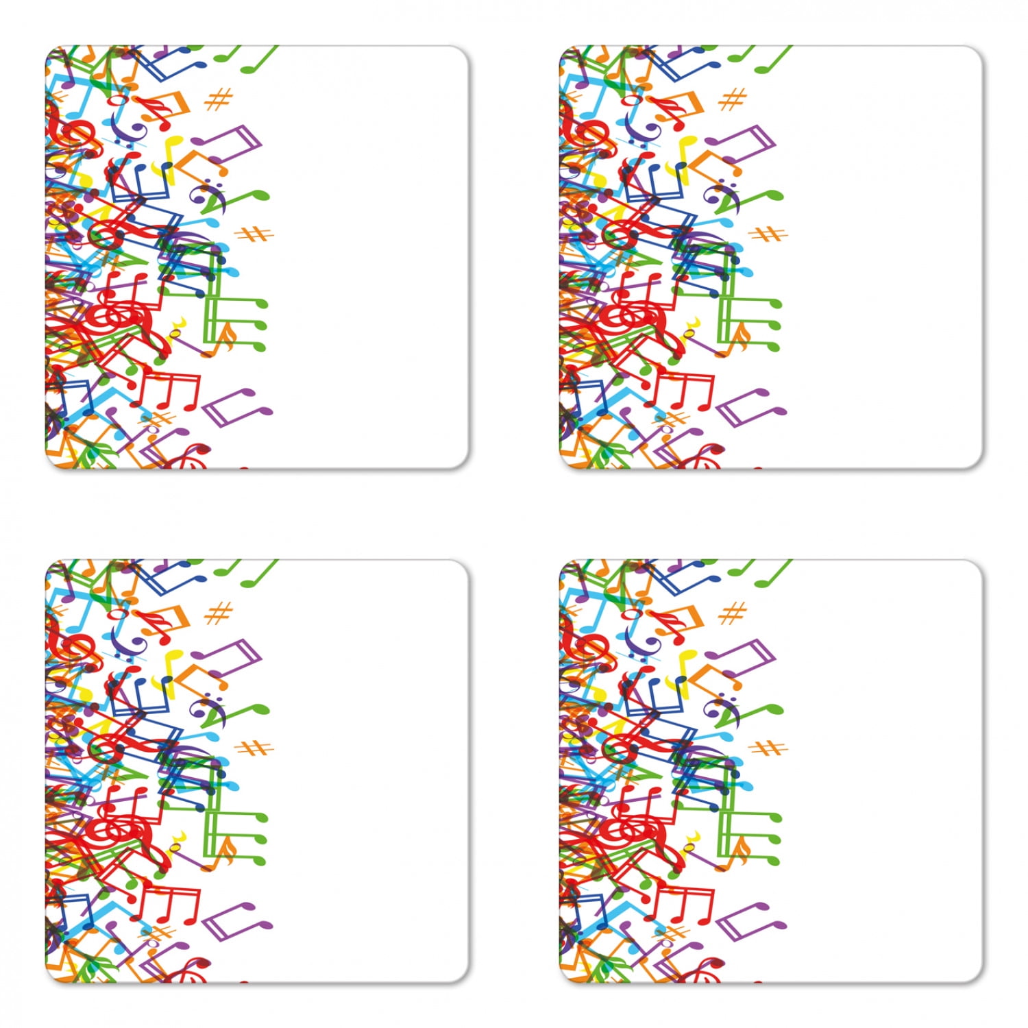 Colorful Coaster Set of 4, Trippy Art Style Music Notes Clef Rhythm ...