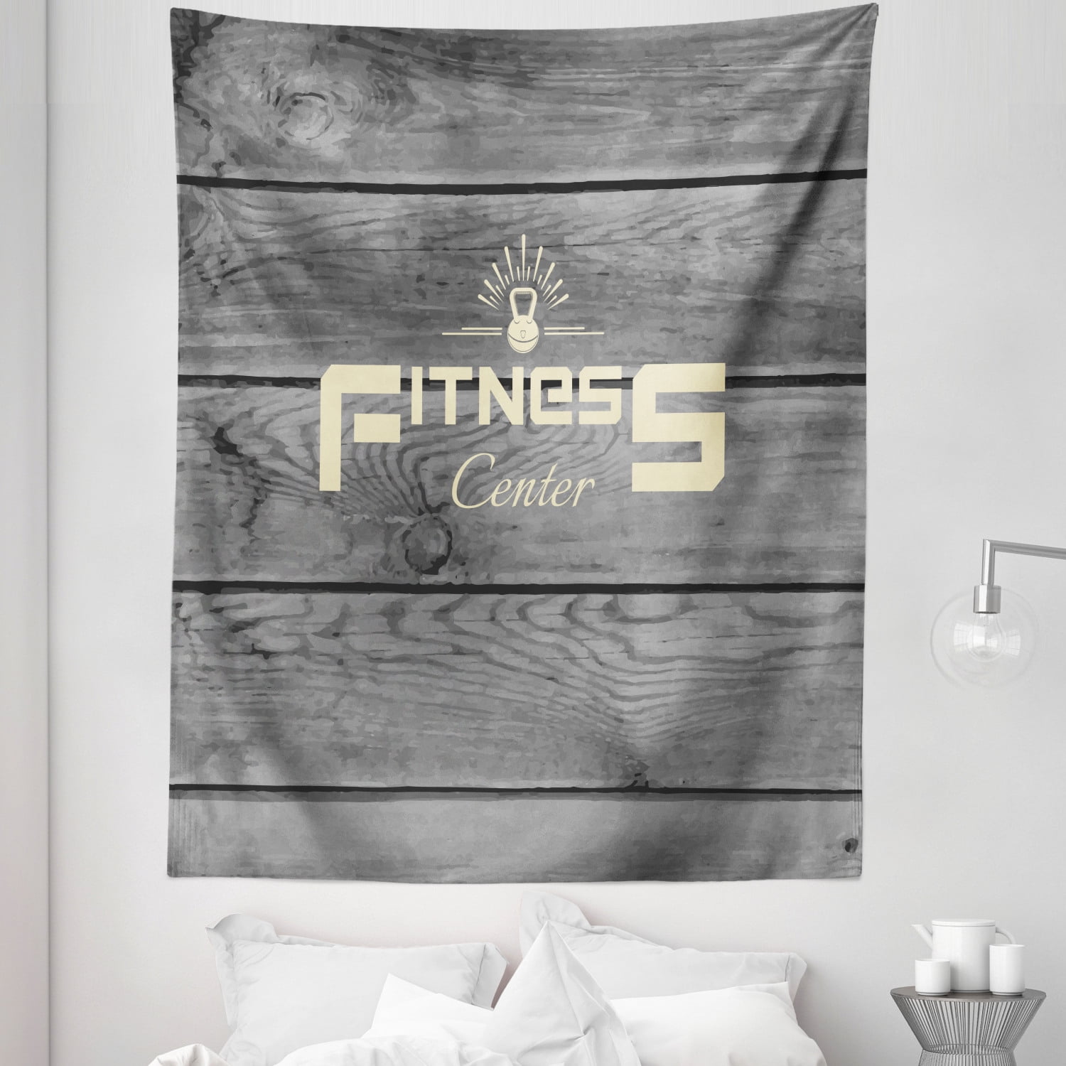 Fitness Tapestry, Fitness Club on Wooden Planks Backdrop Aerobics ...