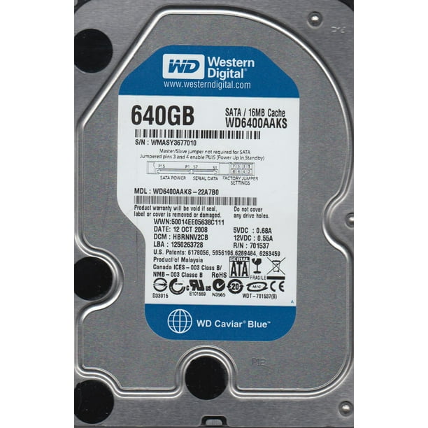 WD6400AAKS-22A7B0, DCM HBRNNV2CB, Western Digital 640GB SATA 3.5 Hard ...