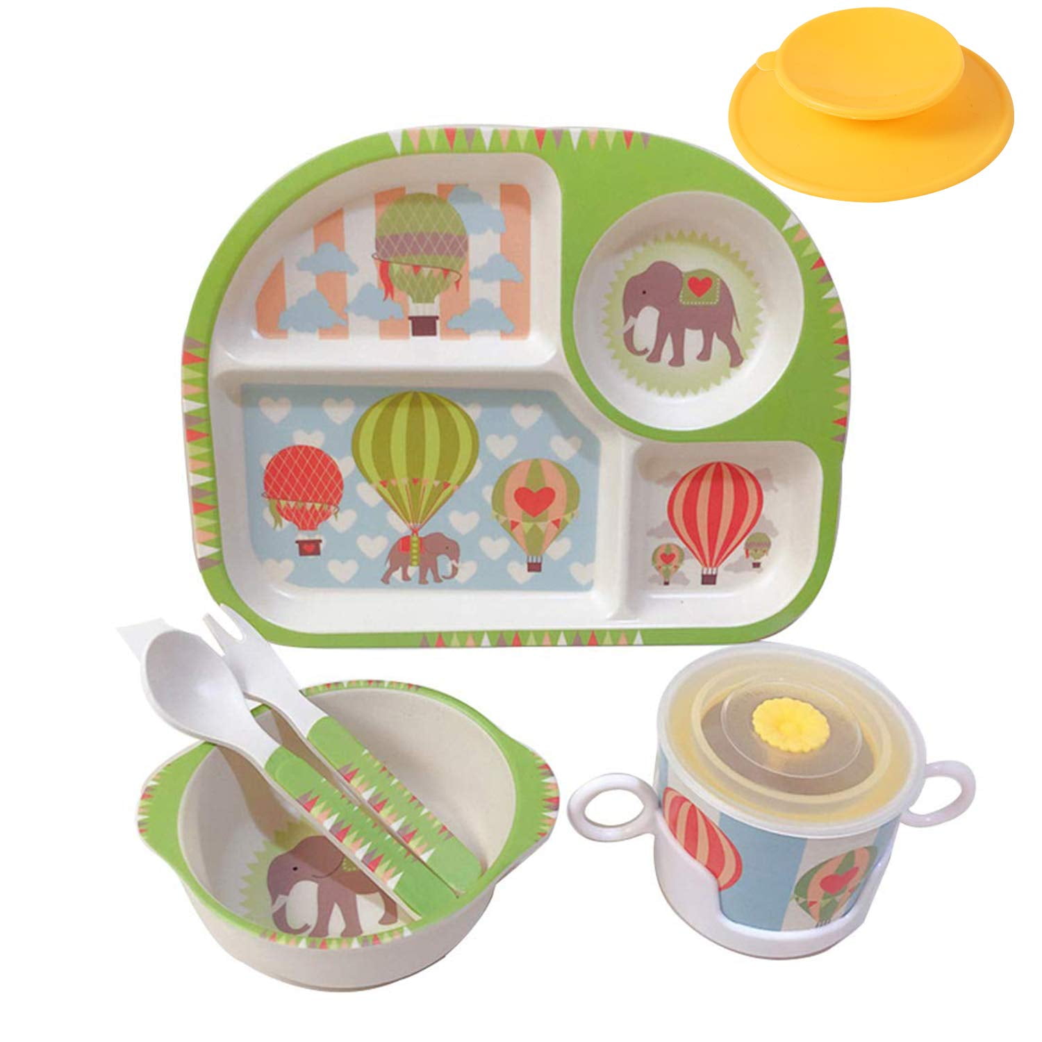 Loobuu 7Pcs/Set Bamboo Kids Dinnerware Set - Children Dishes - Food ...