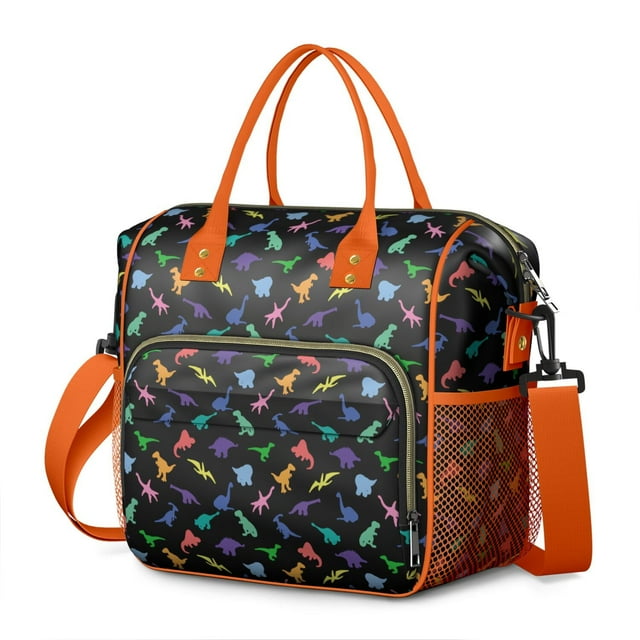Funny Dino Print Large Lunch Box – Leakproof Insulated Cooler Tote with ...
