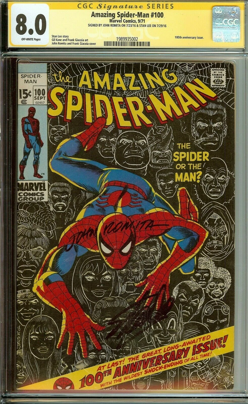 Amazing Spider-Man #100 Signed Stan Lee & John Romita CGC 8.0 - Walmart.com