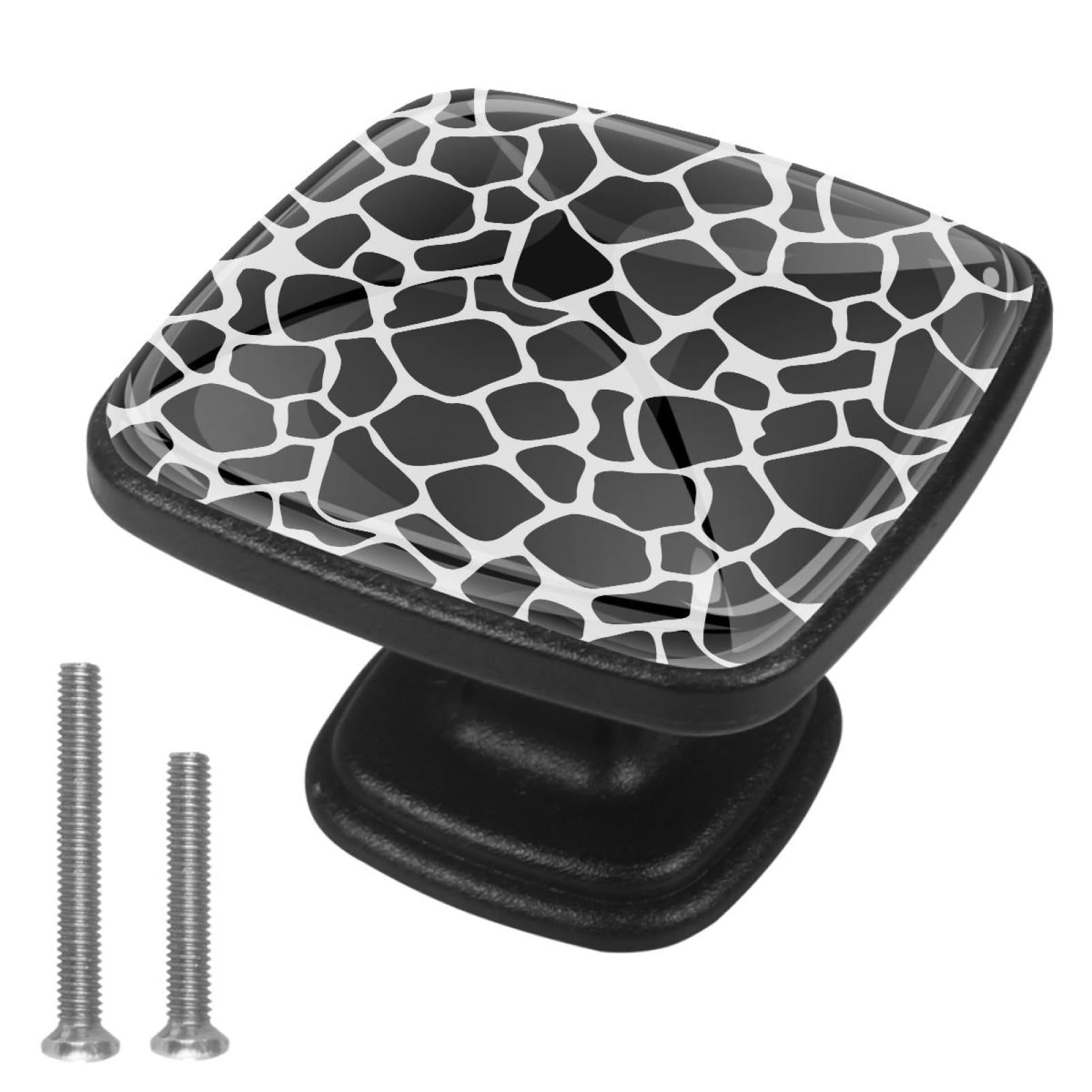 4 Pcs Cabinet Handle Drawer Pulls Black White Cow Knobs with Screws ...