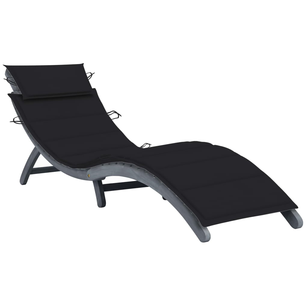 vidaXL Solid Acacia Wood Sun Lounger with Cushion Wooden Sun Bed Multi ...