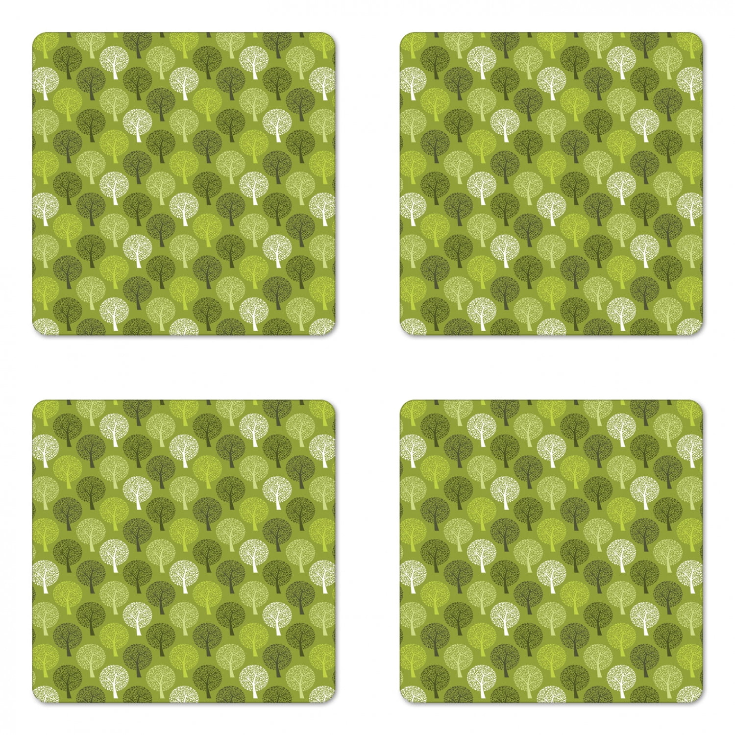 Leaves Coaster Set of 4, Repetitive Botanical Theme Abstract Trees ...