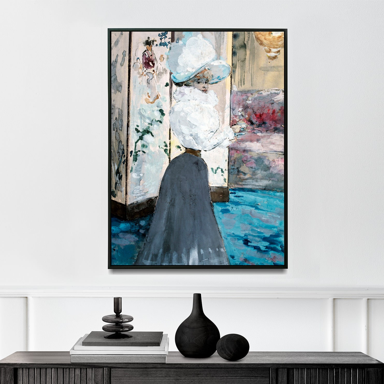 Woman Holding a Cup in Front of a Japanese Folding Screen - 1890-1900 ...