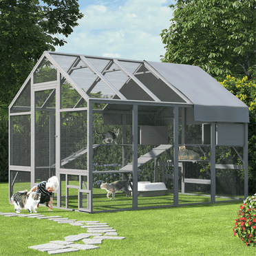 Large Outdoor Cat Enclosure,Aluminum Walk-In Wooden Outside Cattery Cat ...