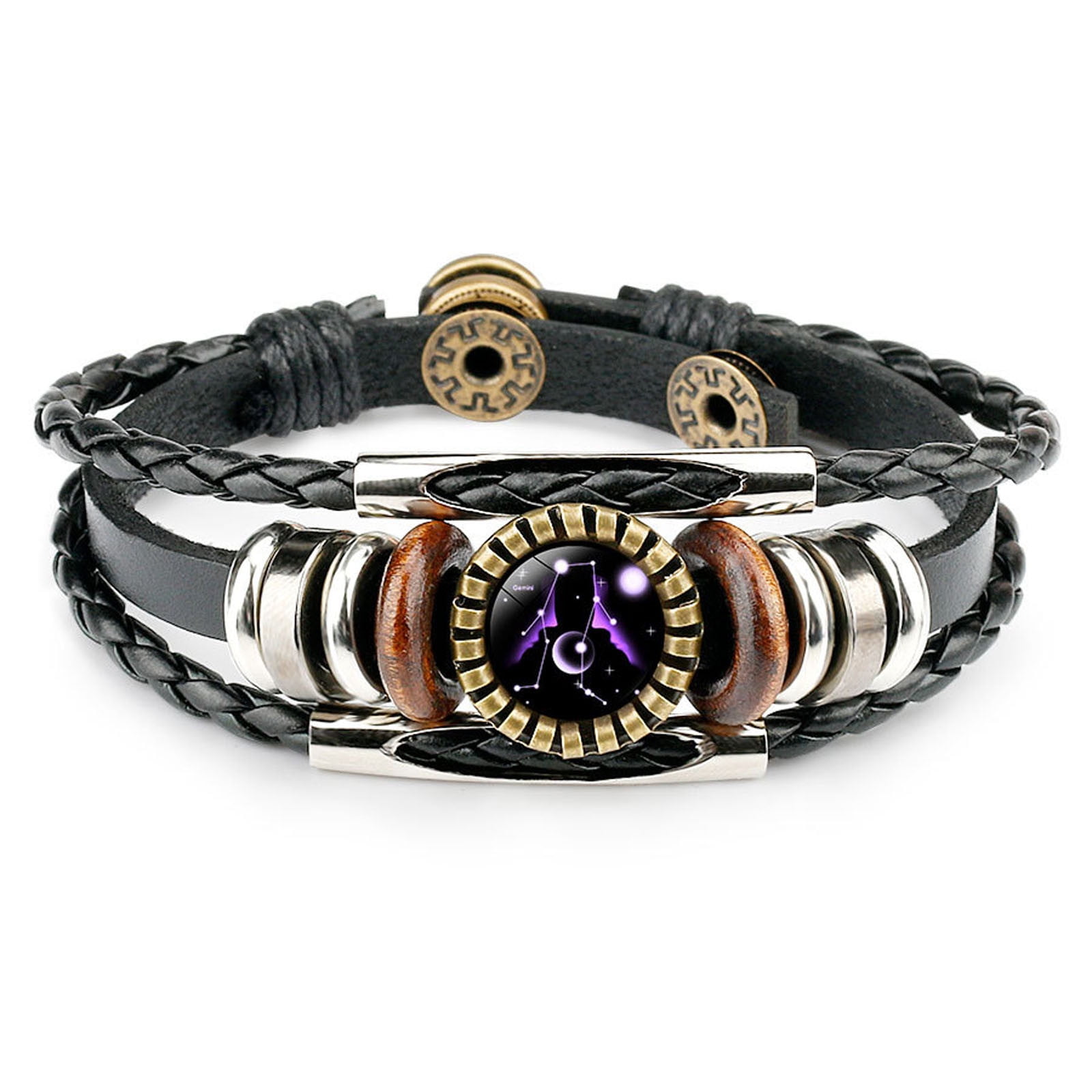 Fankiway 12 Constellation Bracelet Charm Leather Rope Bracelet Ladies Men Hand Woven Rope Bracelet Punk Chain Cuffs One Size