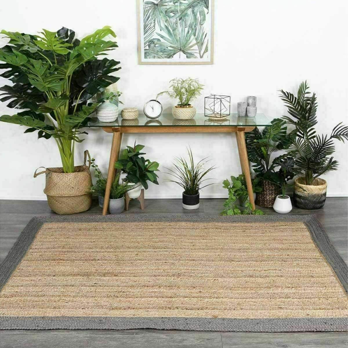 Rug Hand Braided Beige Grey Border Rectangle Shape Living Room Area Rug ...