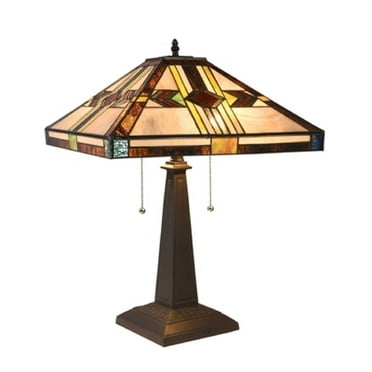 CHLOE Lighting GAWAIN Tiffany-style Mission 3 Light Double Lit Wooden ...