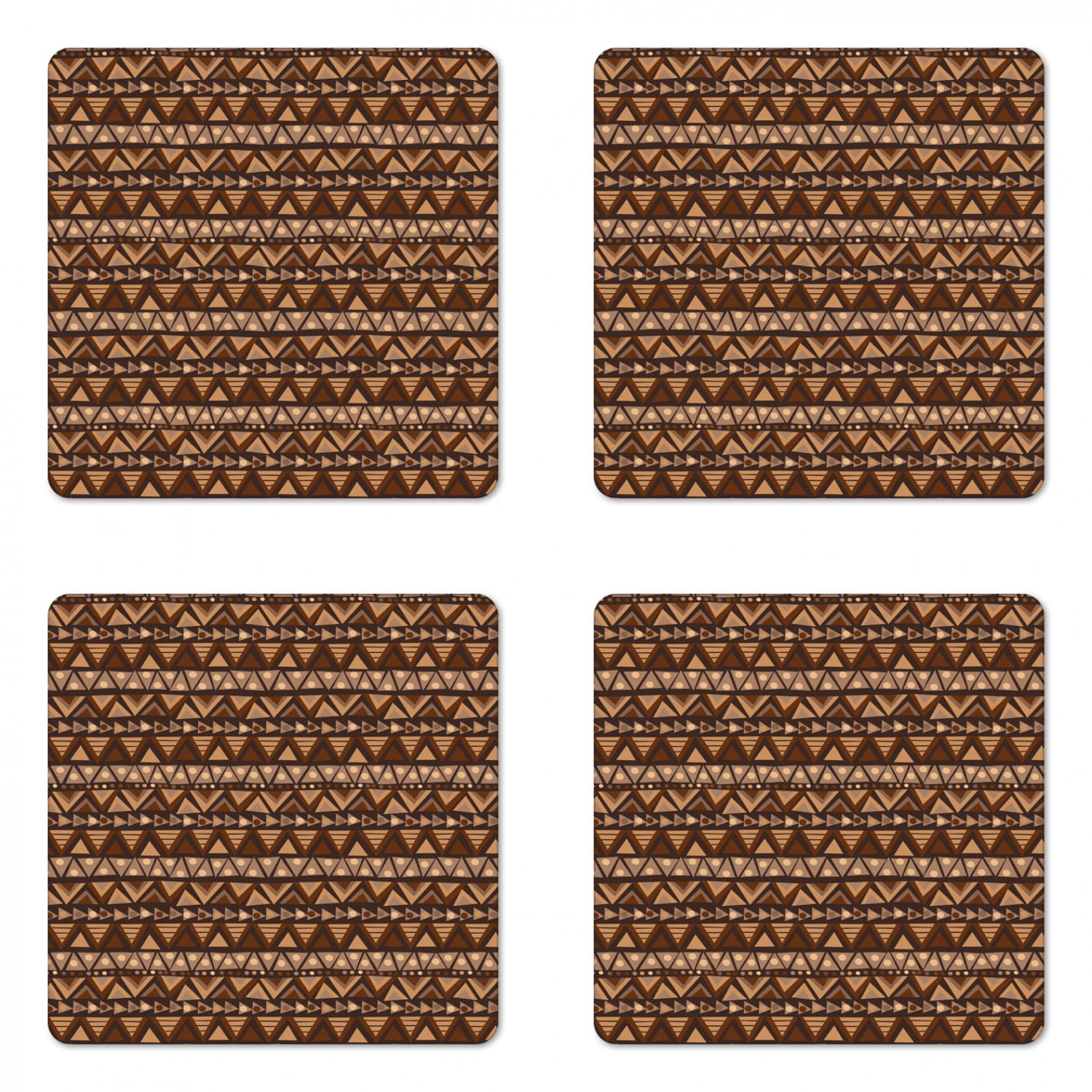 Aztec Coaster Set of 4, Doodle of Primitive Geometric Motifs in Earthy ...